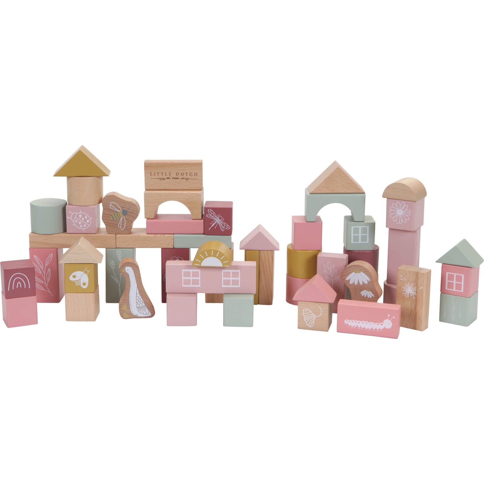 Little Dutch Wooden Building Blocks in Bucket - Pink | Oskoe