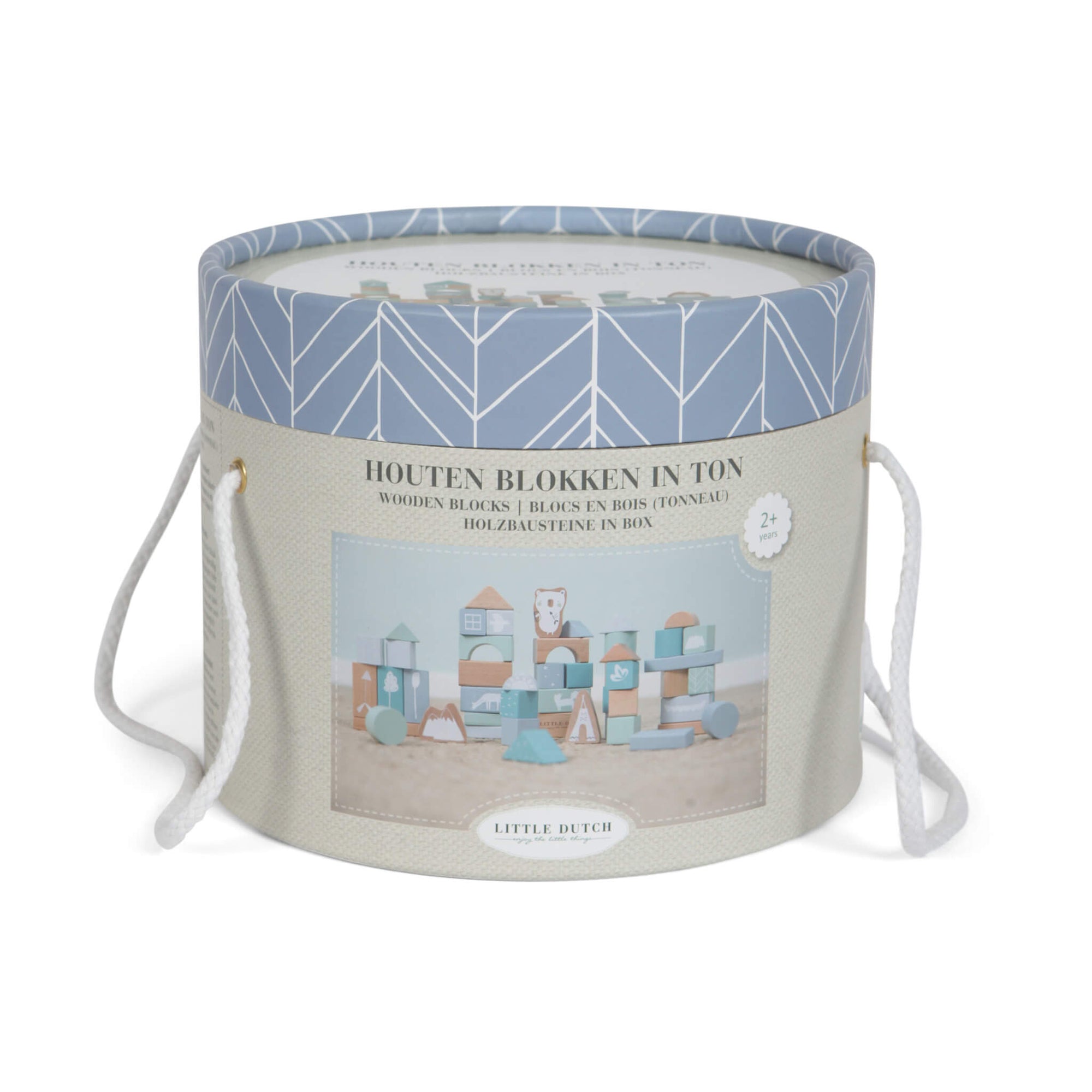 Little Dutch Blue Wooden Building Blocks In Bucket | Oskoe